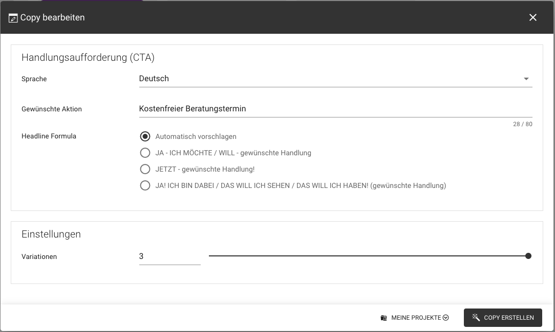 Handlungsaufforderung (Call to action) - CopyCockpit