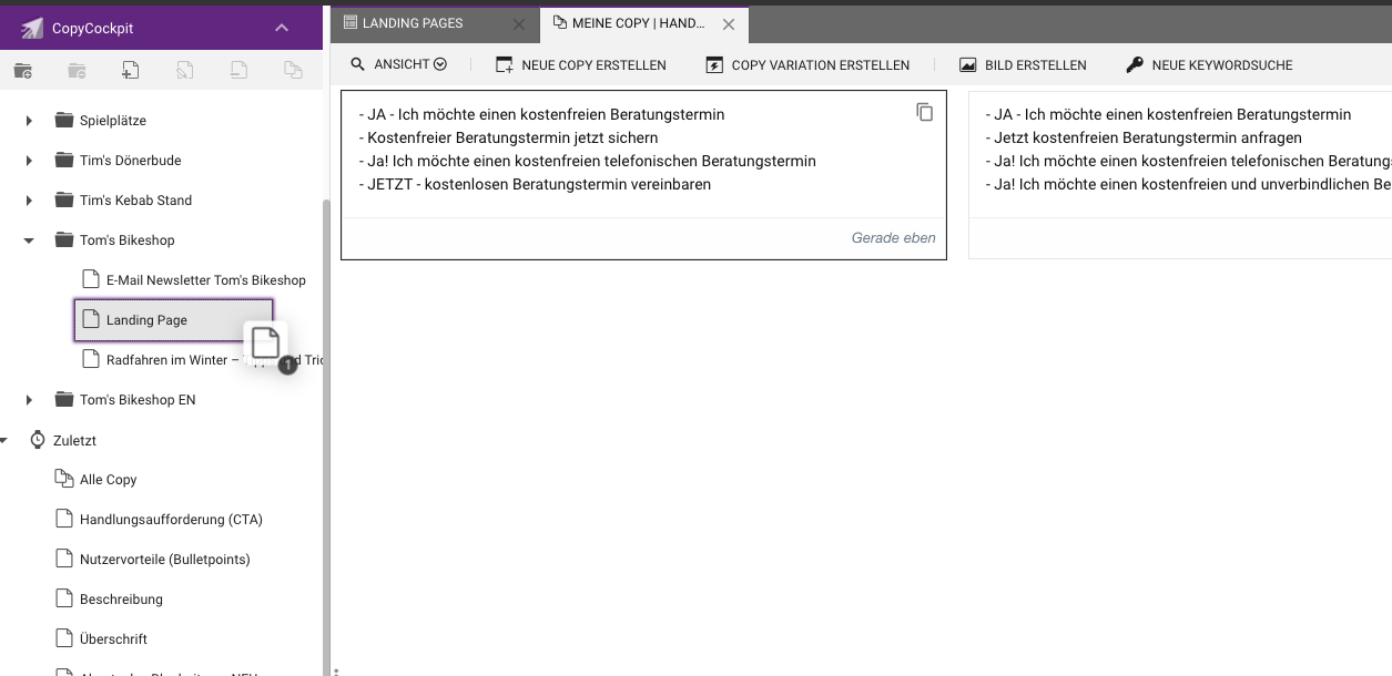 Handlungsaufforderung (Call to action) - CopyCockpit